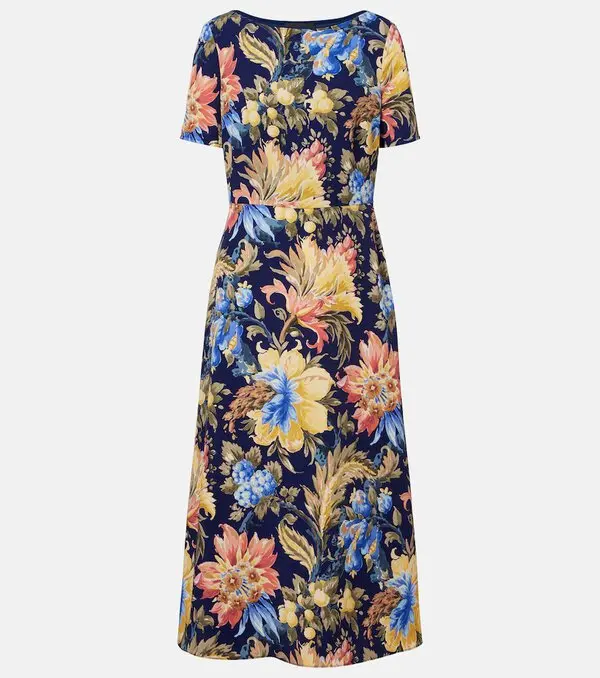 Etro Floral Print Midi Dress - Blue