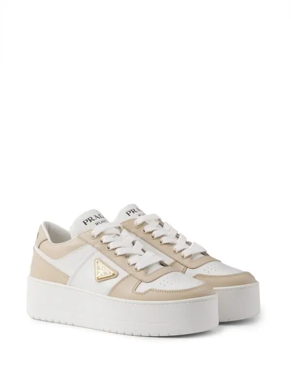 Prada Downtown Leather Sneakers - Neutrals