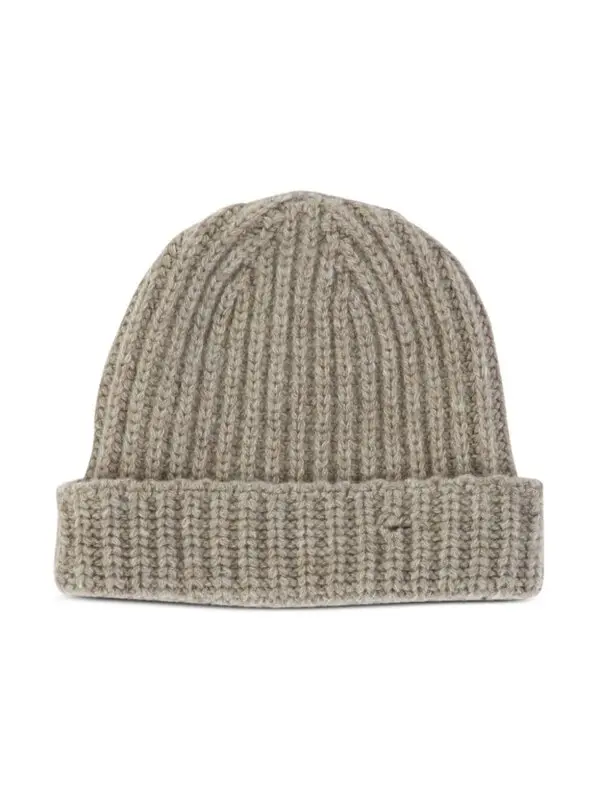 Marni Shetland Wool Beanie With Embroidered Logo - Neutrals