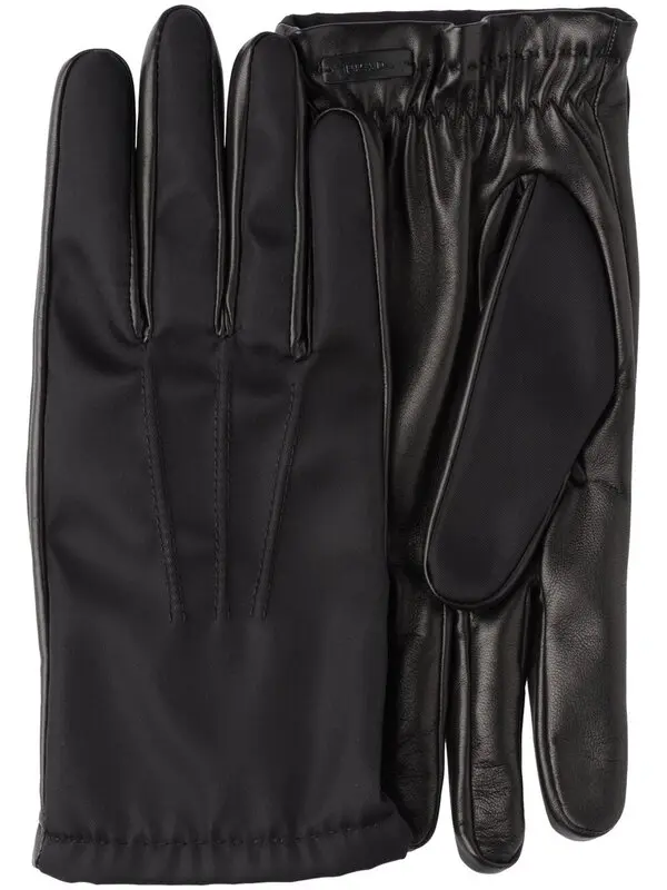 Prada Logo-plaque Panelled Gloves - Black