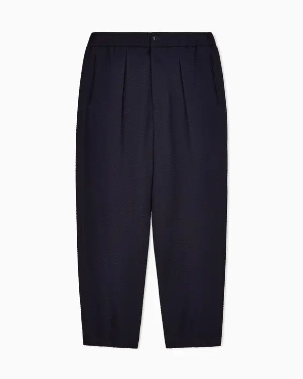 Giorgio Armani Single-pleat Virgin Wool And Cashmere Seersucker Trousers - Navy Blue
