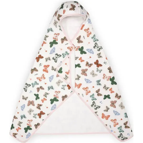 LITTLE UNICORN Cotton Muslin & Terry Hooded Towel - Butterflies