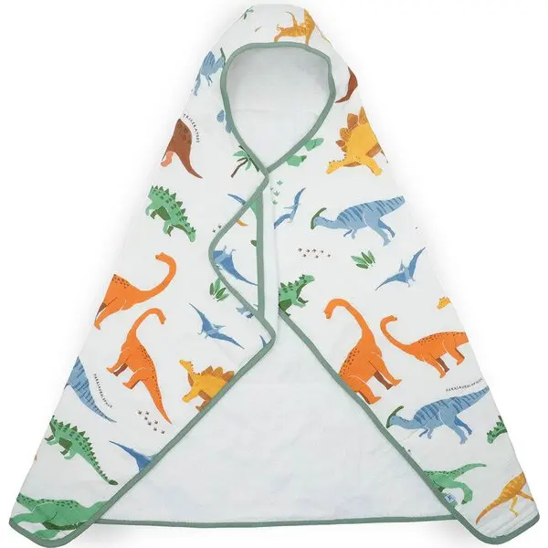 LITTLE UNICORN Cotton Muslin & Terry Hooded Towel - Dino Names
