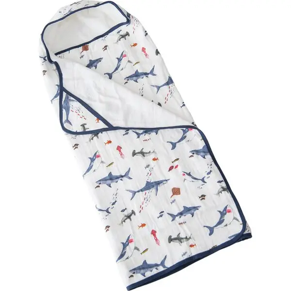 LITTLE UNICORN Cotton Muslin & Terry Hooded Towel - Shark