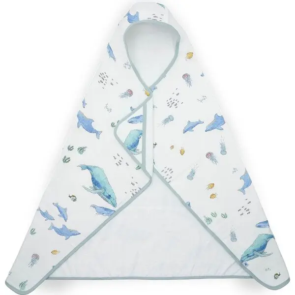 LITTLE UNICORN Cotton Muslin & Terry Hooded Towel - Whales