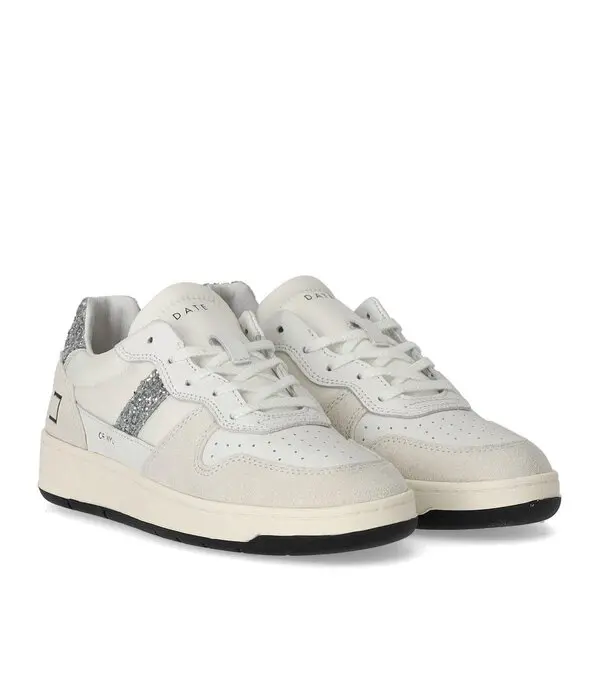 D.A.T.E. Court 2.0 Nylon Glitter Sneaker - White | Editorialist