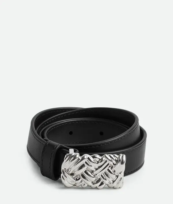 BOTTEGA  VENETA Intreccio Calfskin Leather Belt - Black