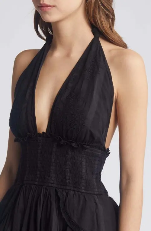 LoveShackFancy Deanna Embroidered Halter Minidress - Black