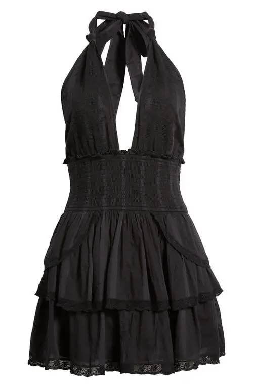 LoveShackFancy Deanna Embroidered Halter Minidress - Black