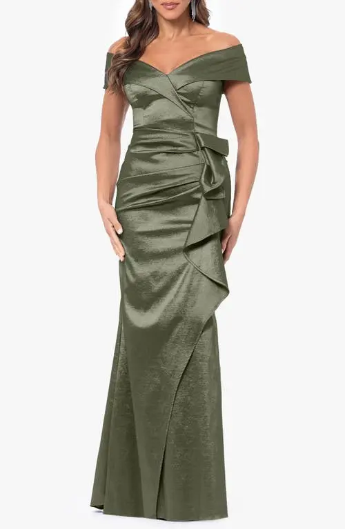 sachin and babi light blue dress Xscape Evenings Off-The-Shoulder Taffeta Gown - Olive - 70% Off