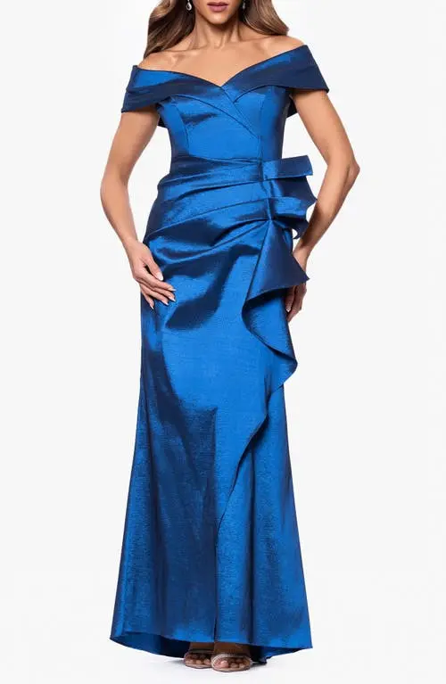 XSCAPE EVENINGS Off-the-shoulder Taffeta Gown - Sapphire
