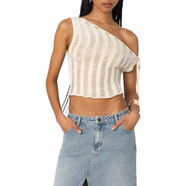 EDIKTED Tamra Asymmetric Ladder Stitch Top