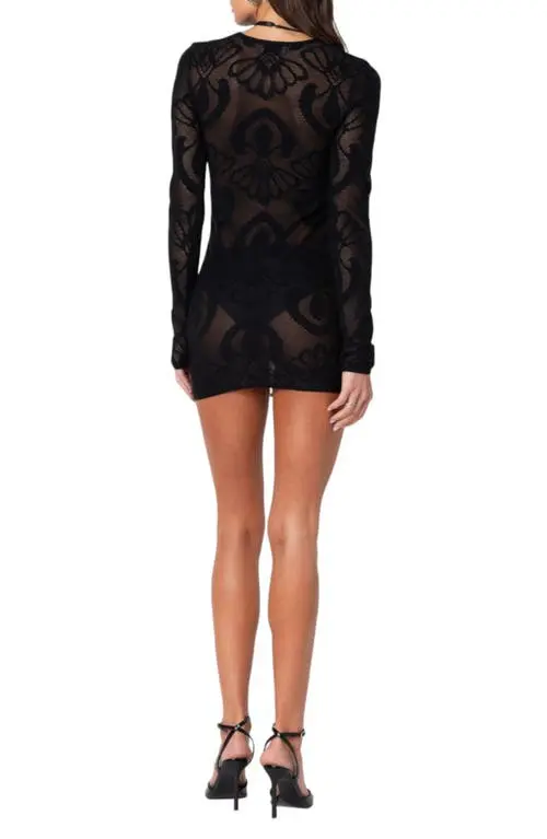 EDIKTED Sheer Embroidered Mini Dress