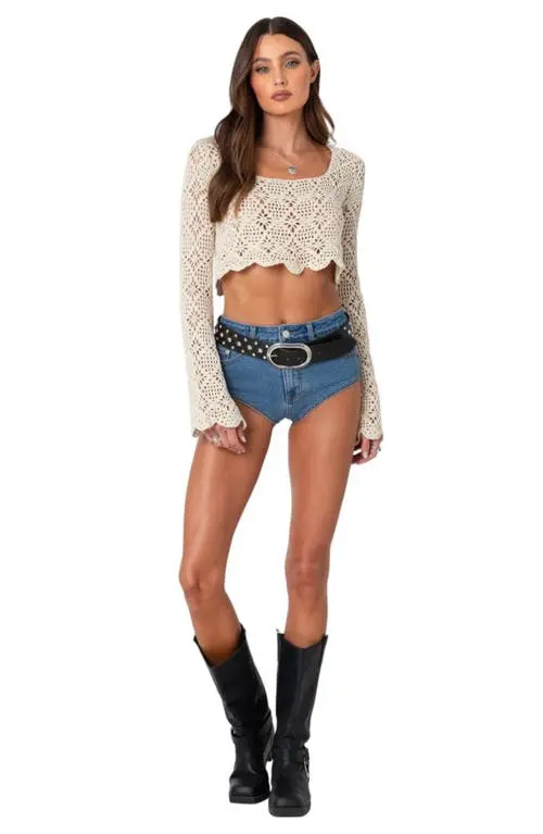 EDIKTED Tessie Long Sleeve Crochet Top