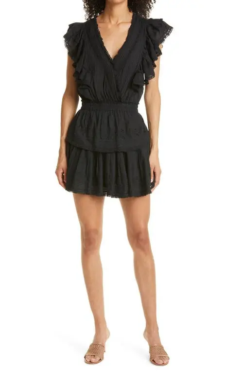LoveShackFancy Gwen Ruffle Cotton Eyelet Minidress - Black