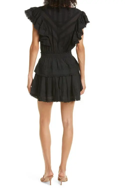 LoveShackFancy Gwen Ruffle Cotton Eyelet Minidress - Black