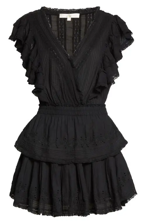 LoveShackFancy Gwen Ruffle Cotton Eyelet Minidress - Black