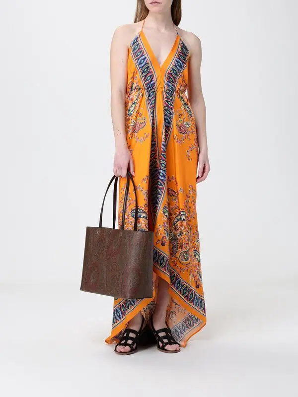 Etro Essential Paisley Print Coated Cotton Bag With Calfskin Details