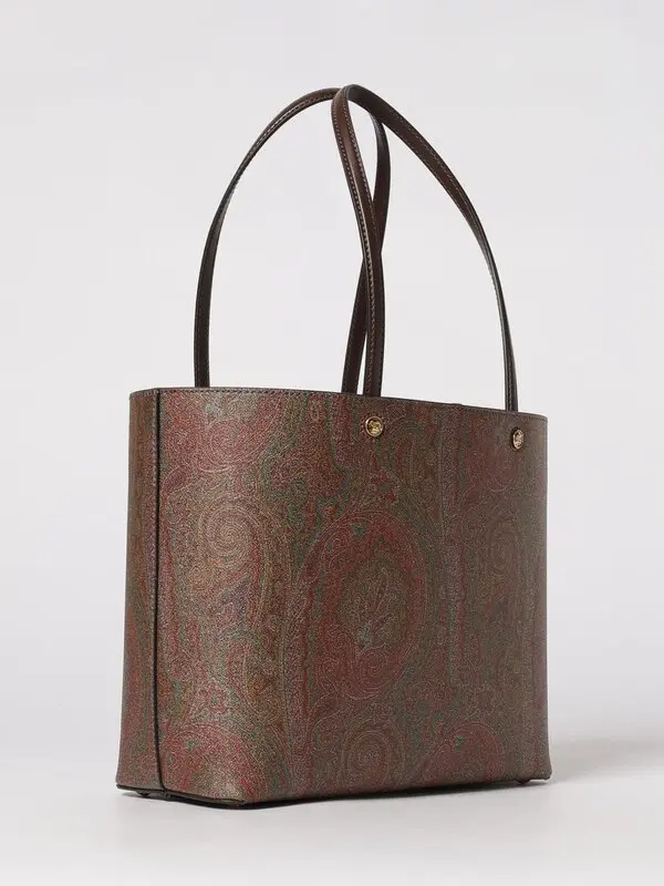 Etro Essential Paisley Print Coated Cotton Bag With Calfskin Details