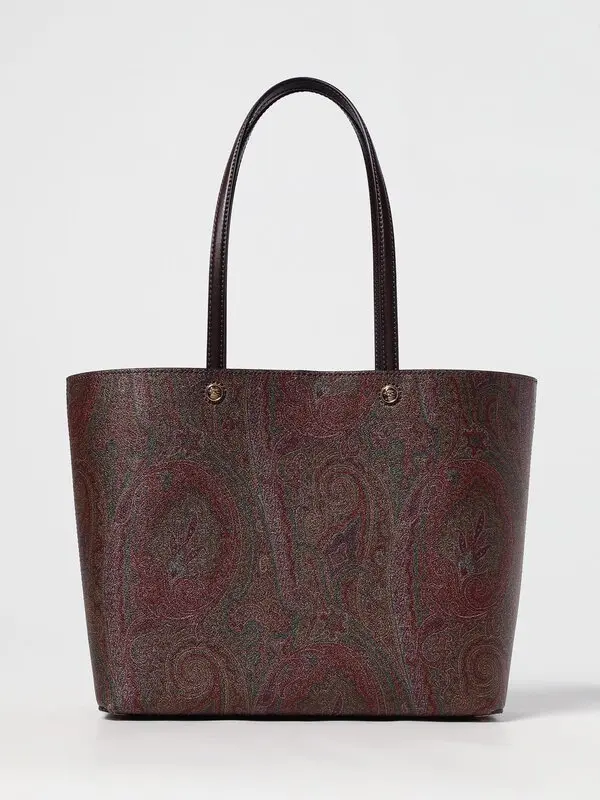 Etro Essential Paisley Print Coated Cotton Tote Bag With Pegaso Logo - Brown