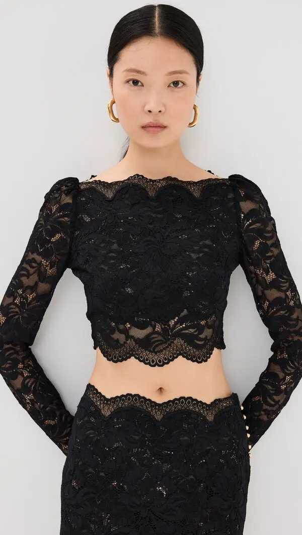 Rabanne Long Sleeve Lace Crop Top - Black
