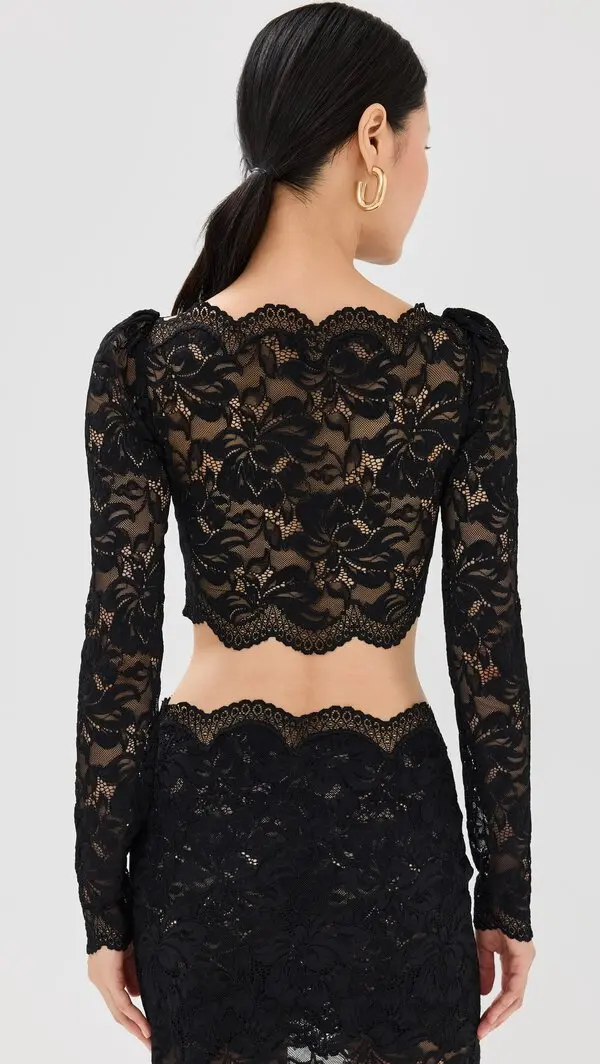 Rabanne Long Sleeve Lace Crop Top - Black