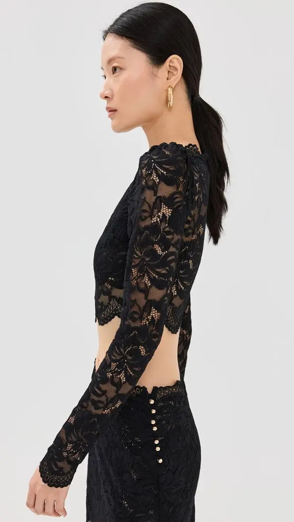 Rabanne Long Sleeve Lace Crop Top - Black