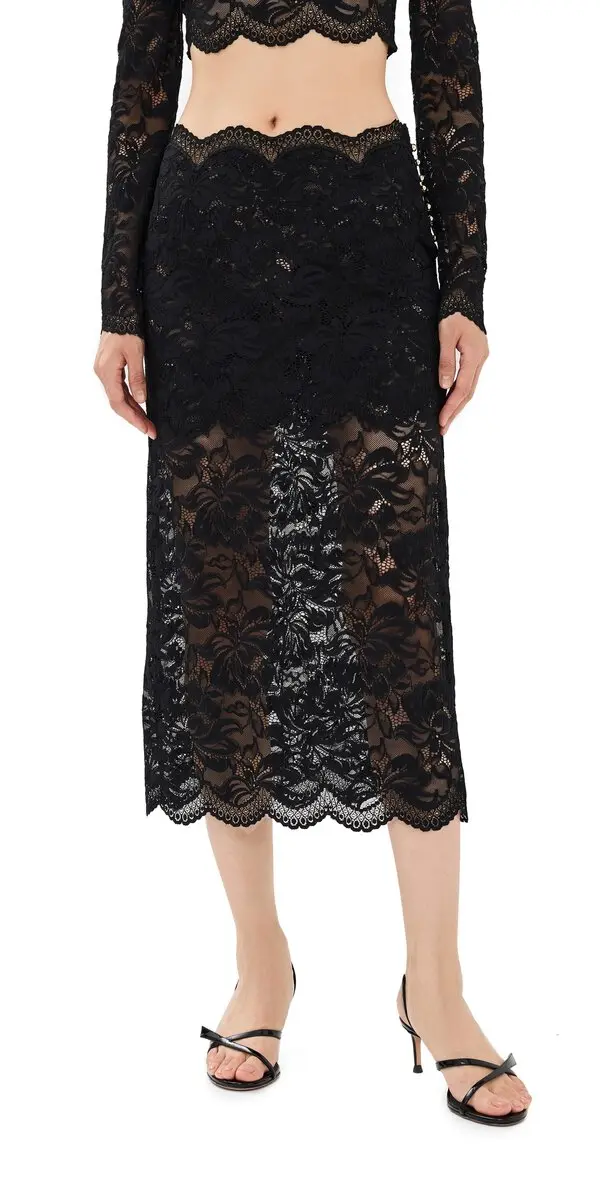 Rabanne Midi Skirt In Lace - Black | Editorialist