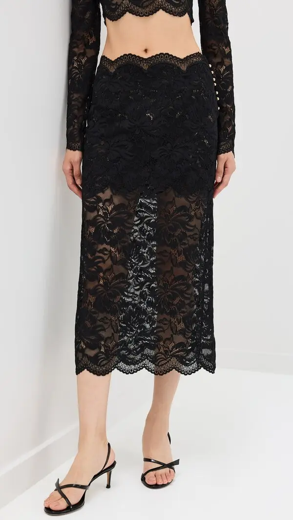 Rabanne Midi Skirt In Lace - Black
