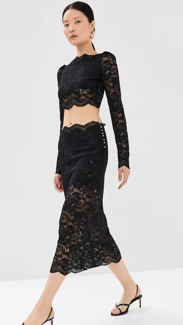 Rabanne Midi Skirt In Lace - Black