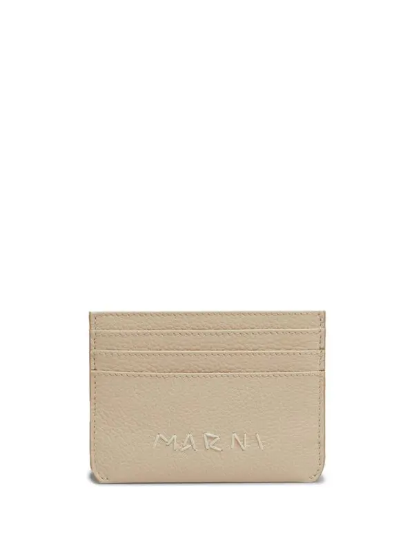 Marni Embroidered Logo Leather Card Holder - Neutrals
