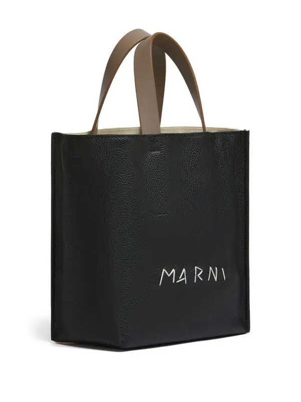 Marni Leather Museo Mini Bag With Embroidered Logo - Black