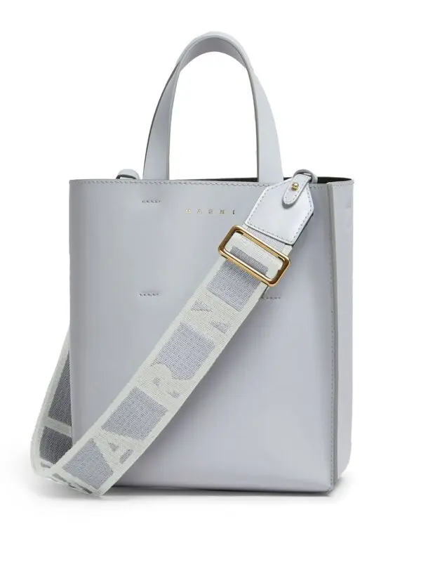 Marni Logo-strap Leather Tote Bag - Grey