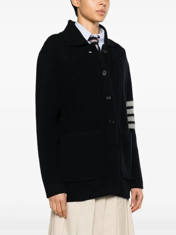 Thom Browne Spread-collar Cable-knit Cardigan - Blue