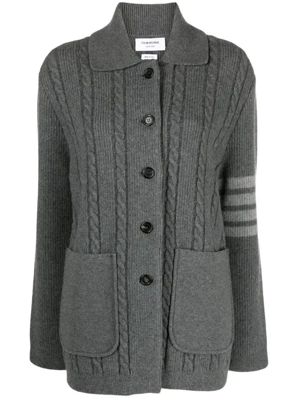 Thom Browne Cable-knit Wool-blend Bomber Jacket - Grey