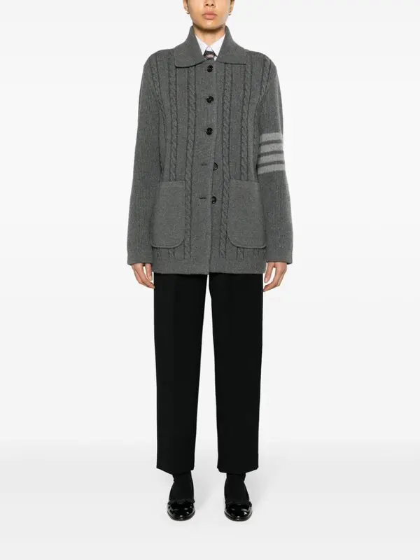 Thom Browne Cable-knit Wool-blend Bomber Jacket - Grey