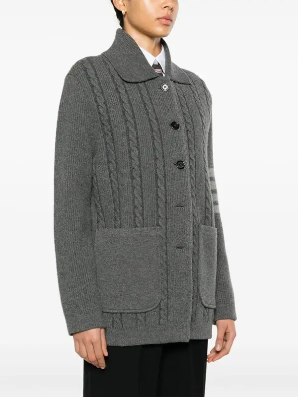 Thom Browne Cable-knit Wool-blend Bomber Jacket - Grey