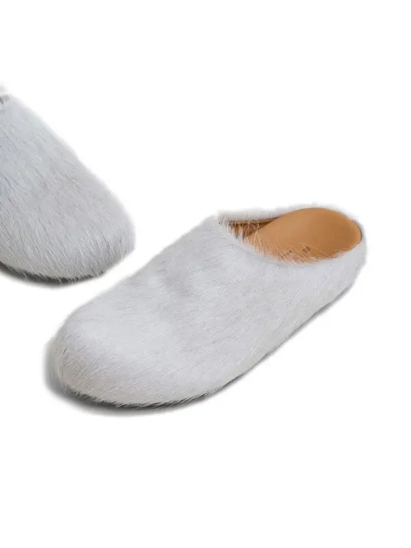Marni Long Hair Calfskin Fussbett Sabots - Grey