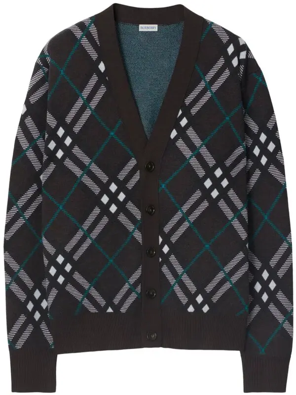 Burberry Check-print V-neck Cardigan - Grey