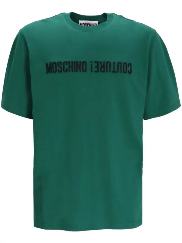 MOSCHINO グリーン ロゴ Tシャツ Moschino Logo-Print Cotton T-Shirt In Green - 48% Off | Editorialist