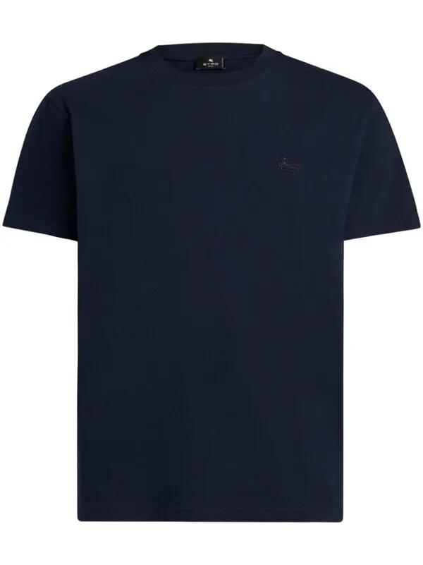 Etro Logo-embroidered Cotton T-shirt - Blue