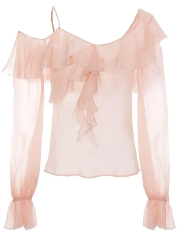 Blumarine Asymmetric Neck Silk Blouse - Pink