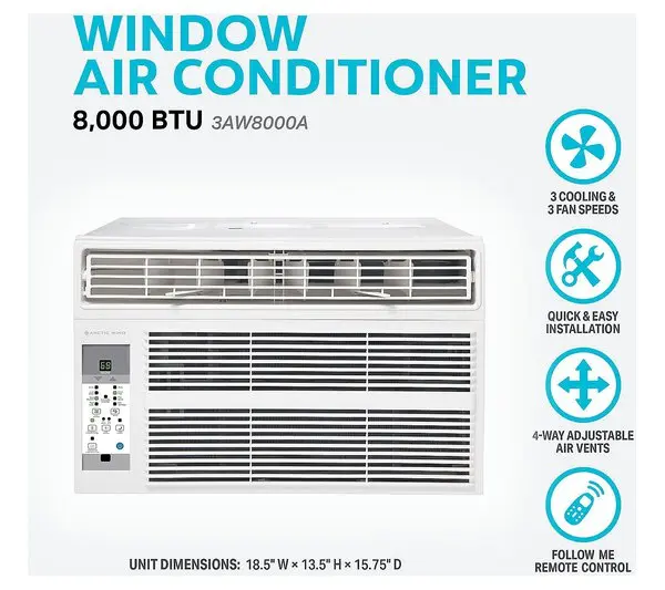 ARCTIC WIND 8,000 Btu Window Air Conditioner W/ Remote Contro