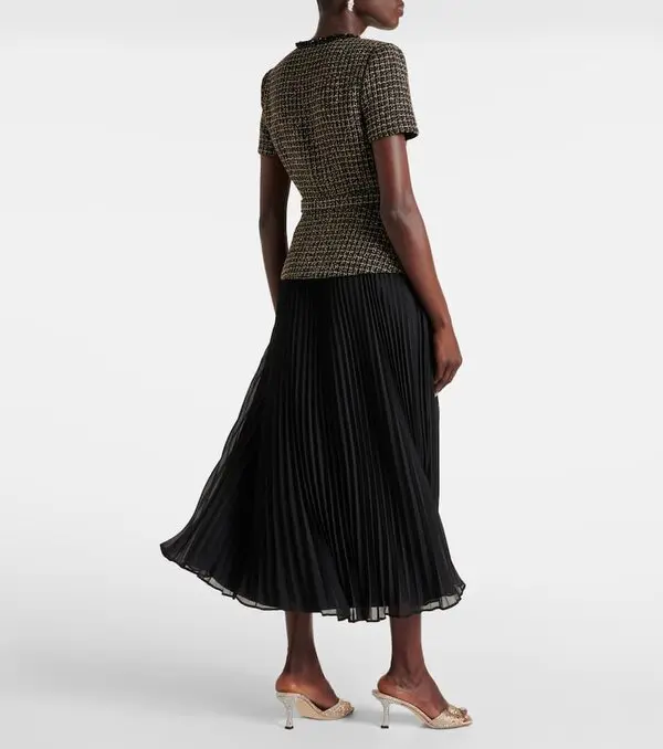 self-portrait black boucle chiffon midi dress Self-Portrait - Black Boucle Sleeveless Midi Dress