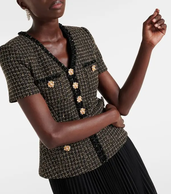 Self-Portrait Boucl And Chiffon Midi Dress In Black - 30% Off |  Editorialist