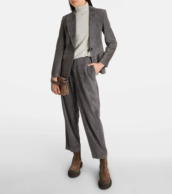 Brunello Cucinelli Suede Straight Pants