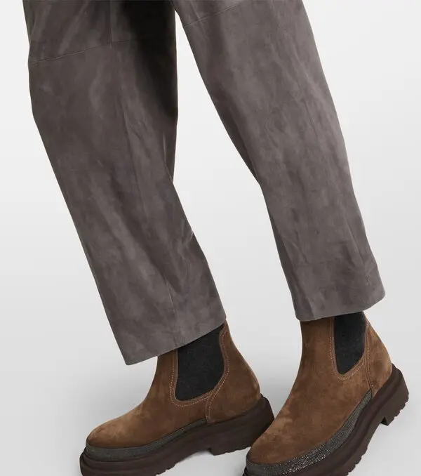 Brunello Cucinelli Suede Straight Pants