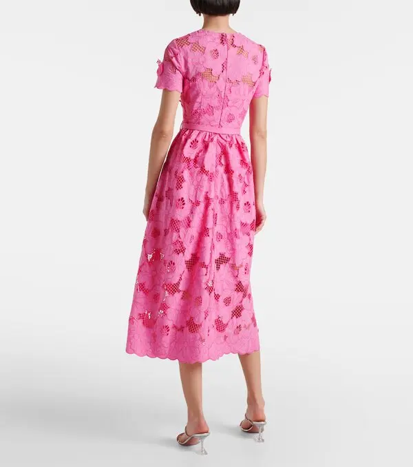 Self-Portrait Cotton-Blend Lace Midi Dress In Pink - 20% Off | Editorialist