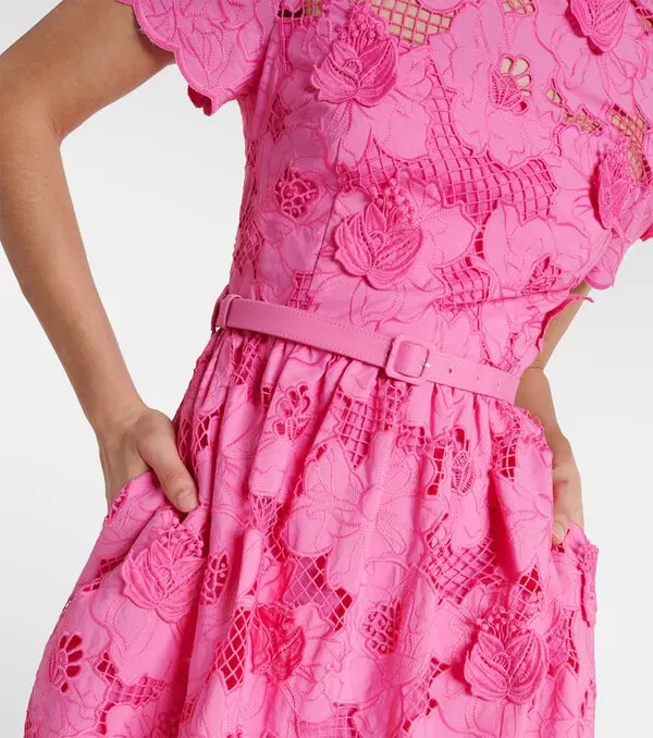 Self-Portrait Cotton-Blend Lace Midi Dress In Pink - 20% Off | Editorialist