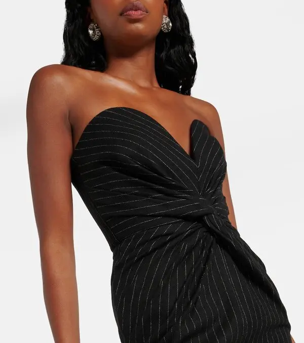 knee length dresses for ladies The All's Fair Navy/White Pinstripe Strapless Mini Dress M